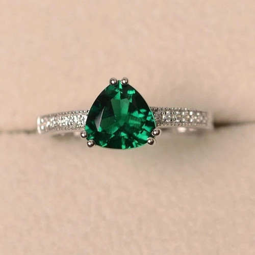 1.15Ct Trillion Cut Lab-Created Diamond Emerald Promise Ring 14K White ...