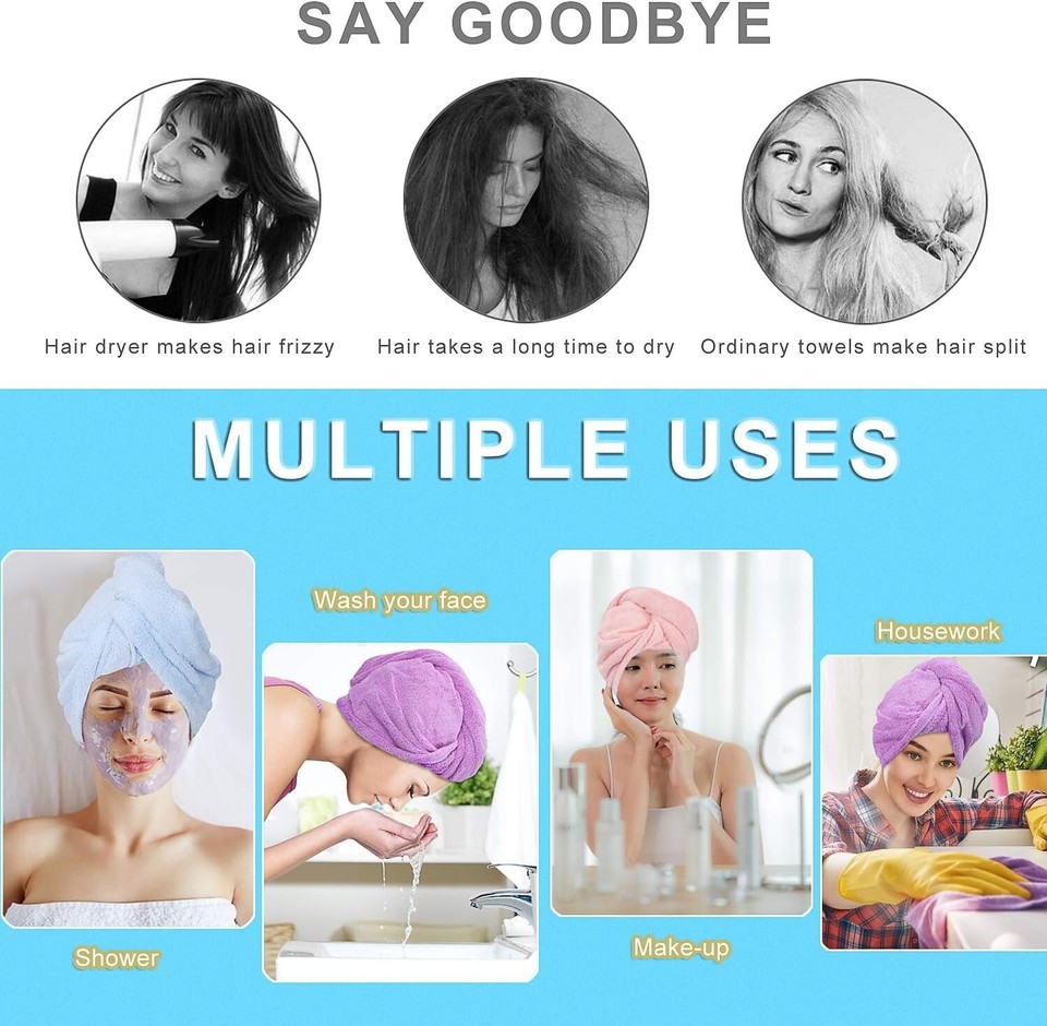 Set of 2 Microfiber Hair Towel Wrap Super Absorbent Twist Turban Dry ...
