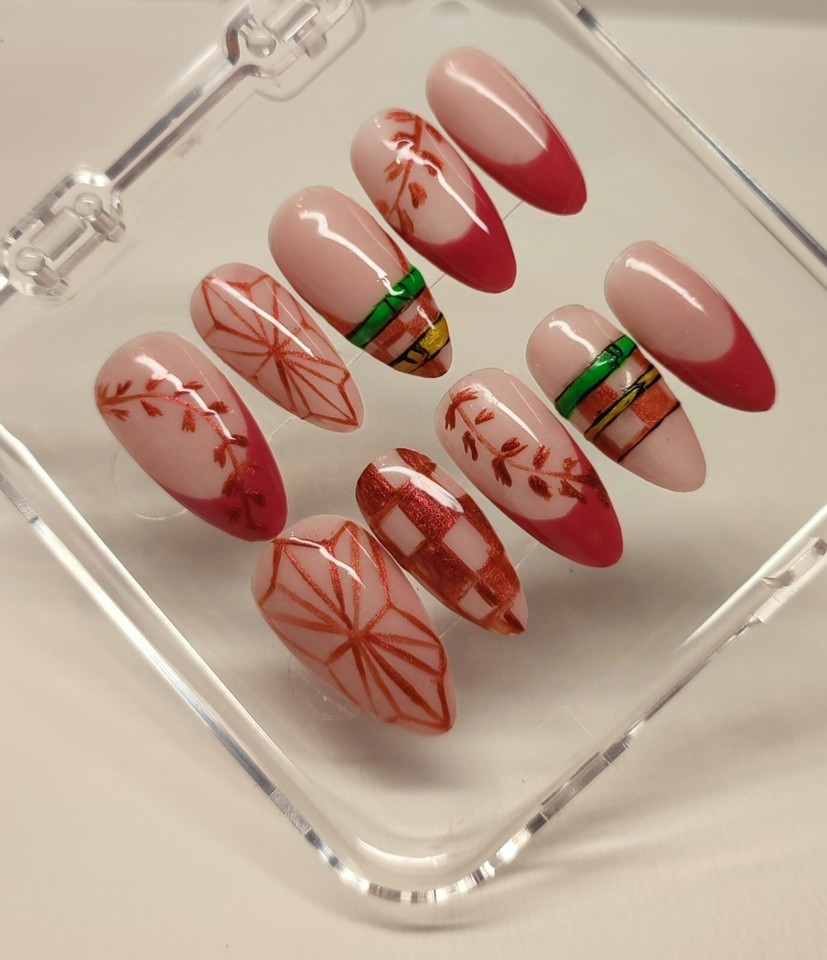 Nezuko Nails Japanese Anime Press on Nails Cute False Nails Demon ...