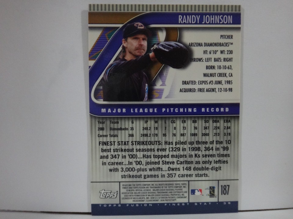 2001 Topps Fusion Arizona Diamondbacks Baseball Card #187 Randy Johnson ...