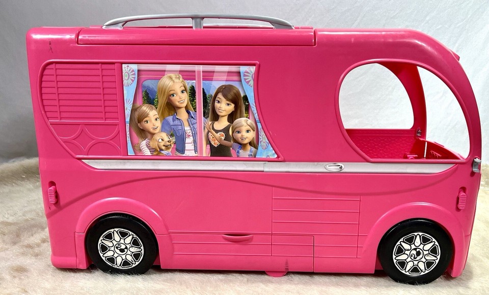 Barbie Pop Up Motor Home Pink RV Dream Camper Van Playset with Pool ...