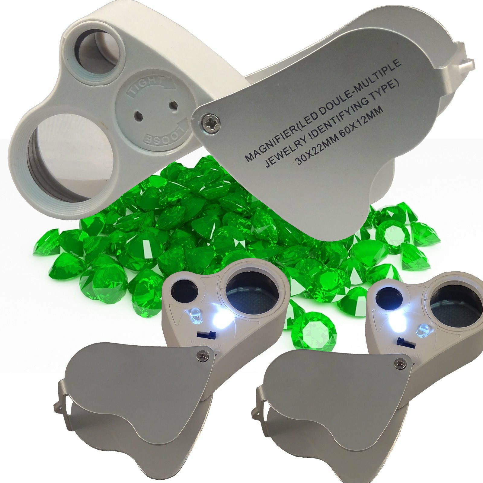60X 30X Magnifier Loop Magnifying Glass Jeweler Eye Loupe Lens LED ...