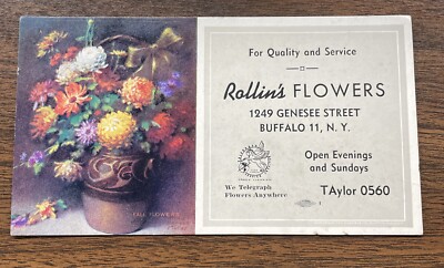 RARE Vintage Ink Blotter Card Florist Telegraph Flowers Buffalo New ...