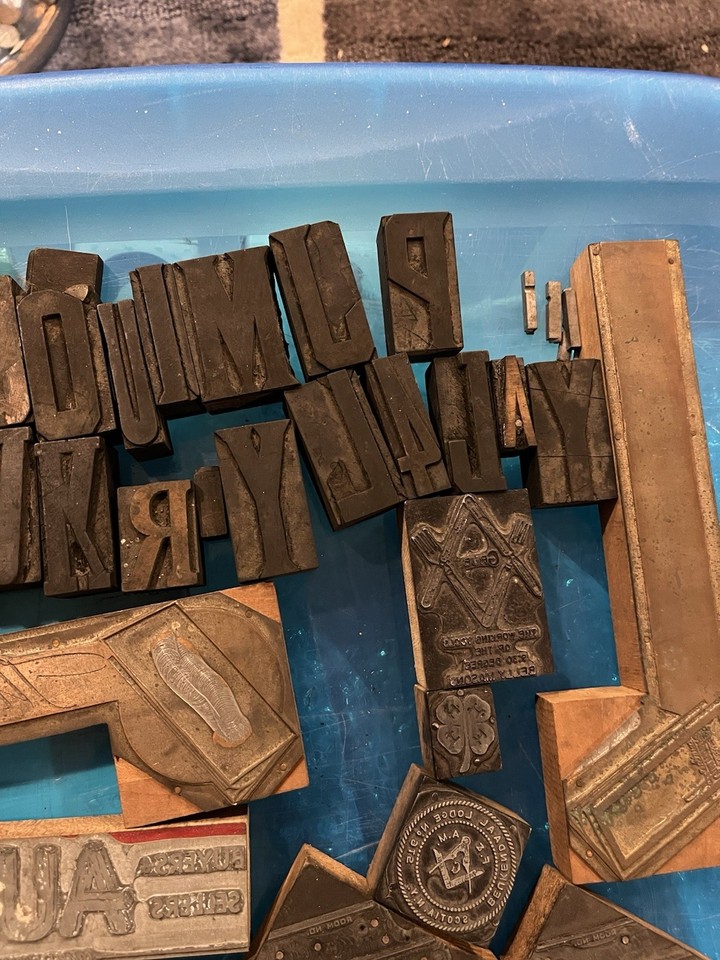 Letterpress Printer Wooden Block Lot 39 Printing Press Stamps Letters ...