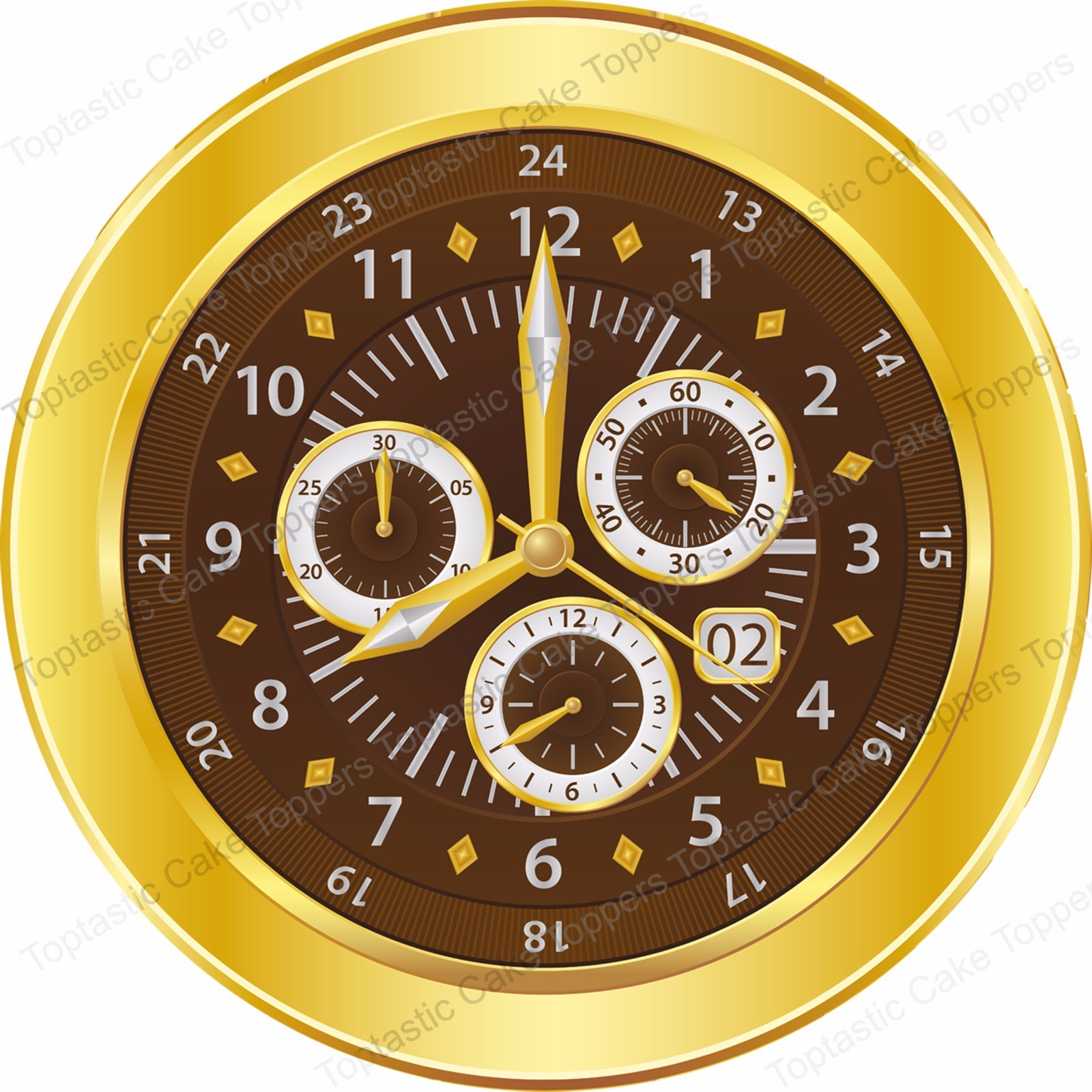 Gold Time Clock Watch Face Background Pattern Edible Icing Cake Topper ...
