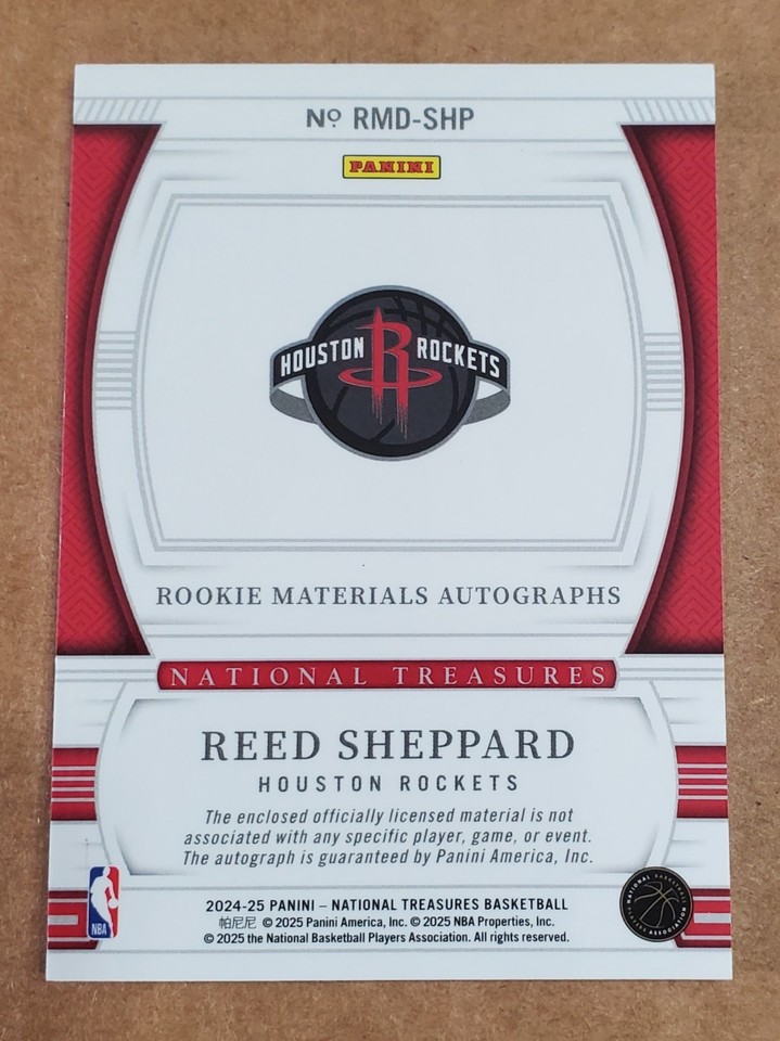 2024 National Treasures Reed Sheppard Rookie Materials Auto (On Card ...