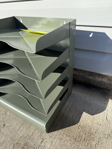 VERTIFLEX Insustrial Metal Desk Paper Organizer 5 Tray Tier File Green ...