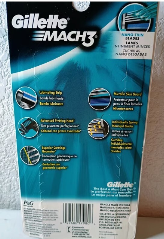 Gillette Mach 3 - Razor/Handle & 2 Cartridges/Razors - SEALED - FREE ...