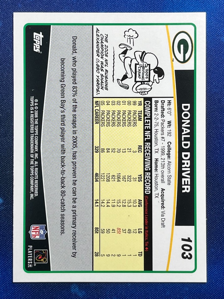 2006 Topps Football #103 Donald Drivers Green Bay Packers | eBay