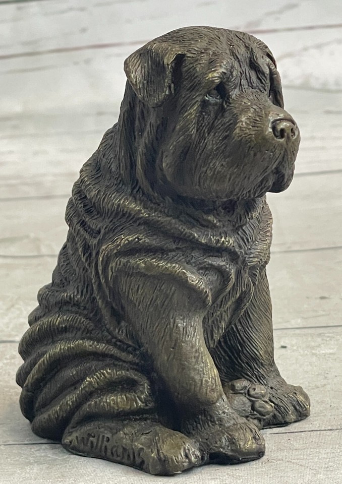 Handmade Bronze Statue of a Shar Pei Dog Exquisite Pet Animal Sculpture ...
