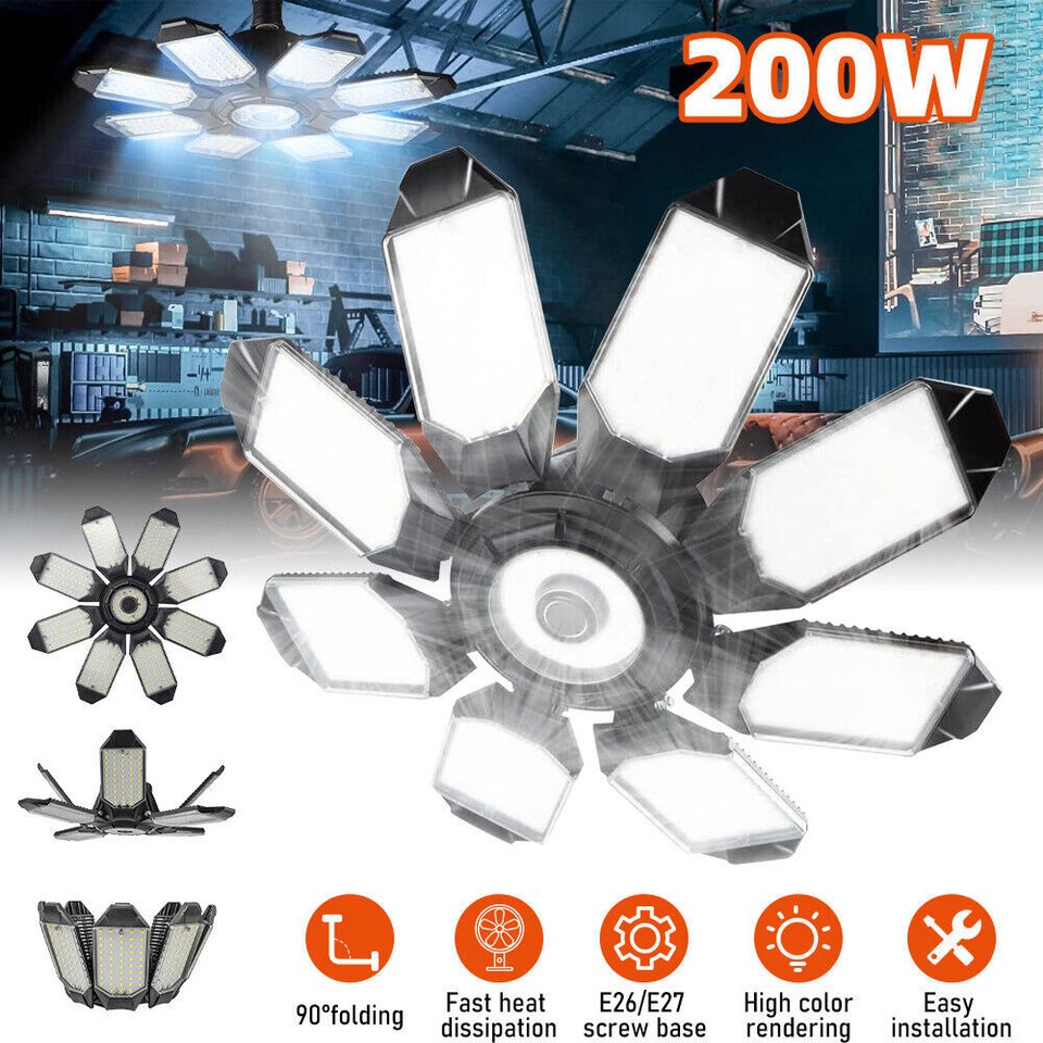 1-4X Garage Light 9000000LM Deformable LED Super Bright Bulb Work ...