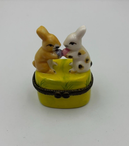 Vintage Easter Bunny Rabbits w/Easter Eggs Trinket Box Hinged Hand ...