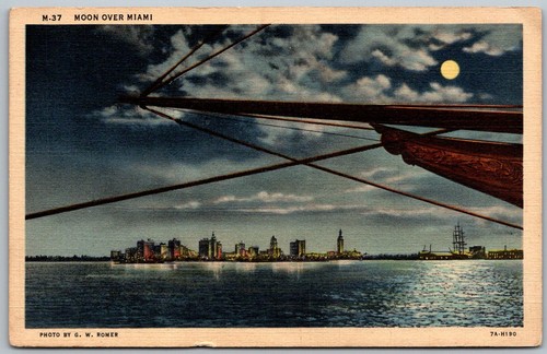 Miami Florida 1940s Postcard Moon Over Miami | eBay