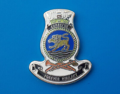 HMAS CERBERUS SHIPS BADGE LAPEL BADGE GOLD PLATED & ENAMEL 20MM WITH 1 ...