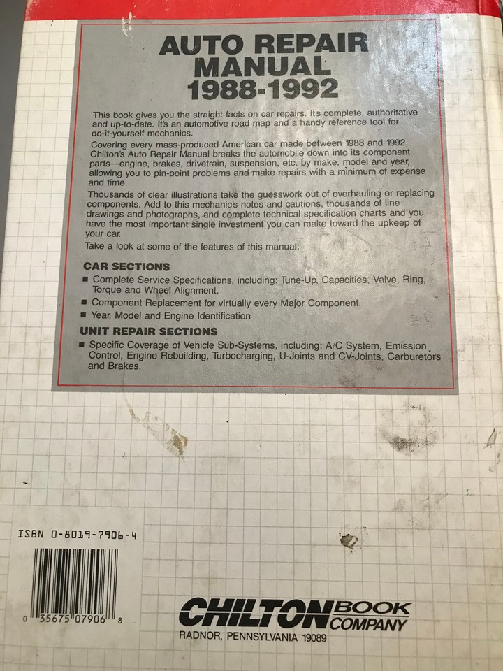 CHILTONS AUTO REPAIR BOOK 1988 -1992 | eBay