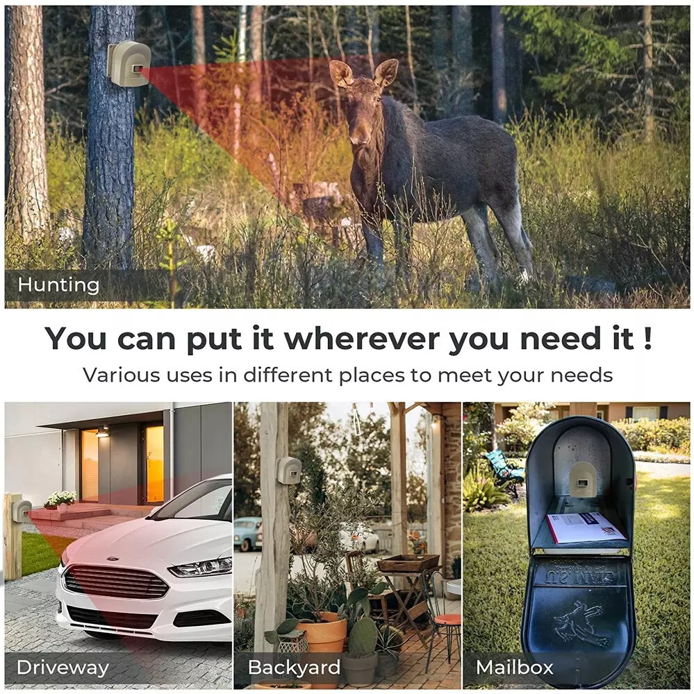 1/2 Mile Hosmart Rechargeable Driveway Alarm Wireless Sensor System ...