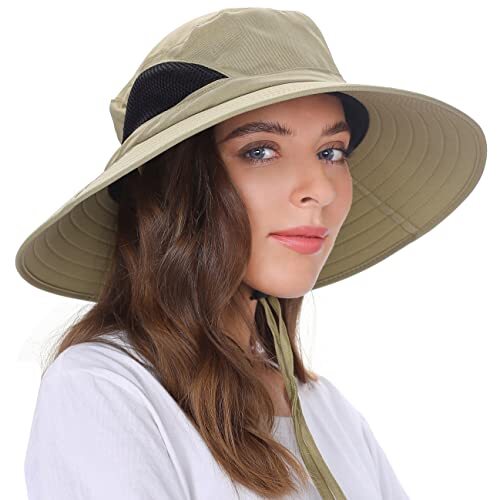 Unisex Sun Hat, Waterproof Wide Brim Bucket Hat One Size 01 Khaki Green ...