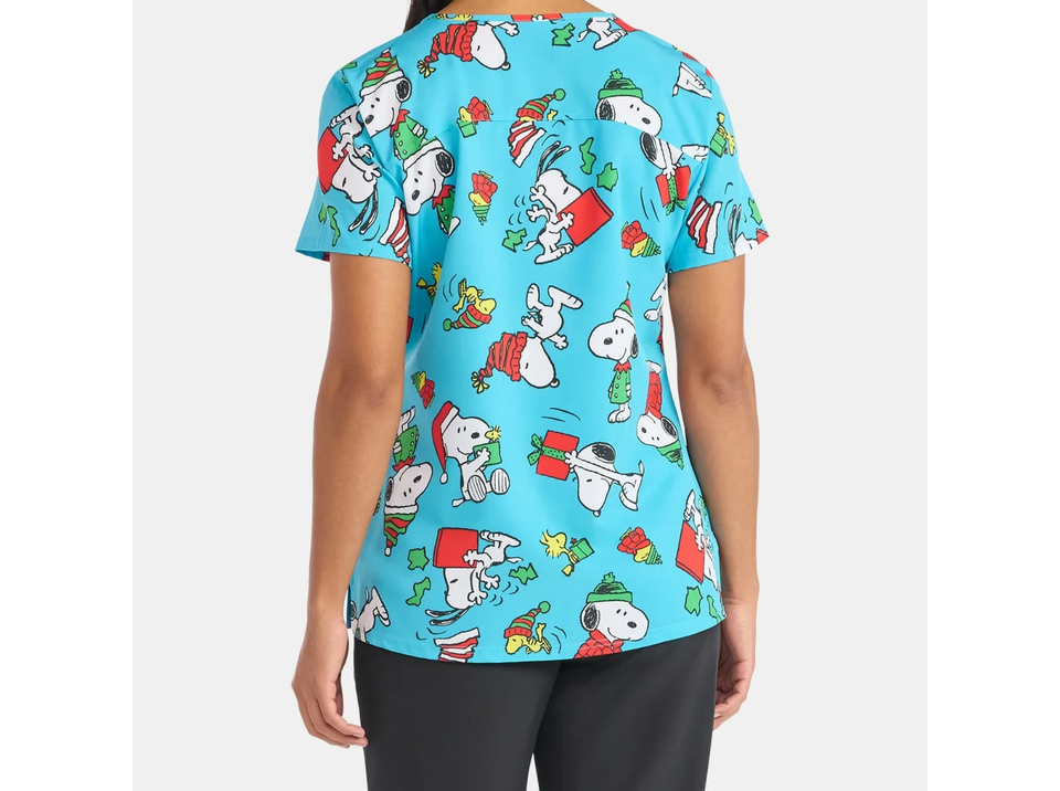 Peanuts SNOOPY Christmas Women's X-Large Blue Graphic Scrub Top NWT ...