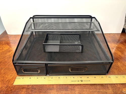 Wire Mesh Accessory Holder 2 Drawers Black Desk Organizer 718103359306 ...