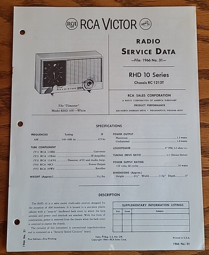 Vintage RCA Victor Radio Service Data RHD 10 Series 1966 No 31 The ...
