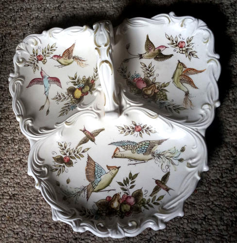 Vintage 3 Section Relish/Serving Dish with Handle ~ Bird Print ...
