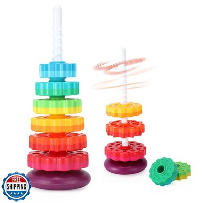 Riuja Baby Spinning Stacking Toys, 1-3 Rainbow Ring Stacker Monte | eBay