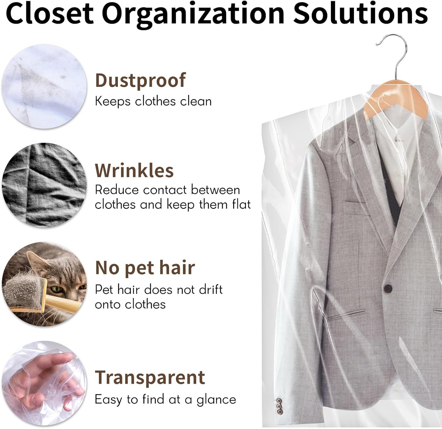 30 Pack Garment Bags for Hanging Clothes, Clear Plastic Dry Cleaning ...