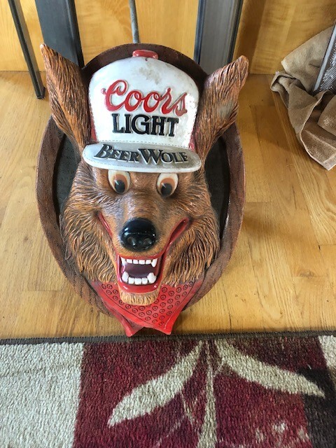 Vintage 1987 COORS Light Beer Wolf 3-D Face Bar Pub Sign Man Cave Decor ...