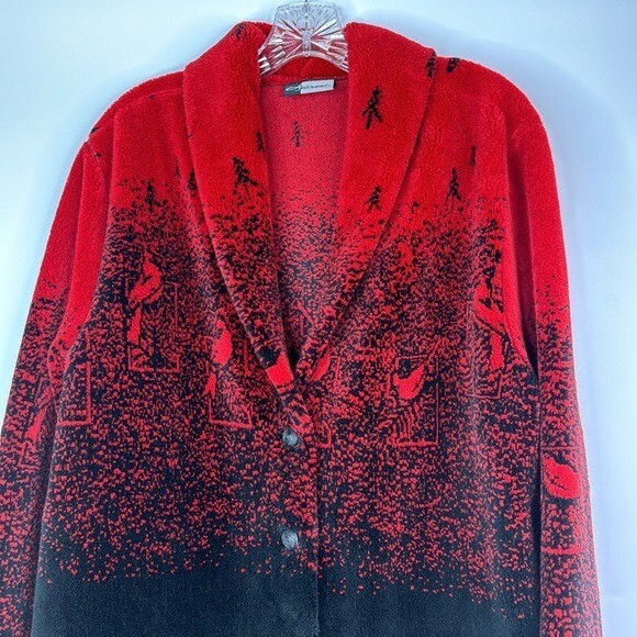 Vintage Artisans Red Black Cardinal Bird Sherpa Button Cardigan Sweater ...