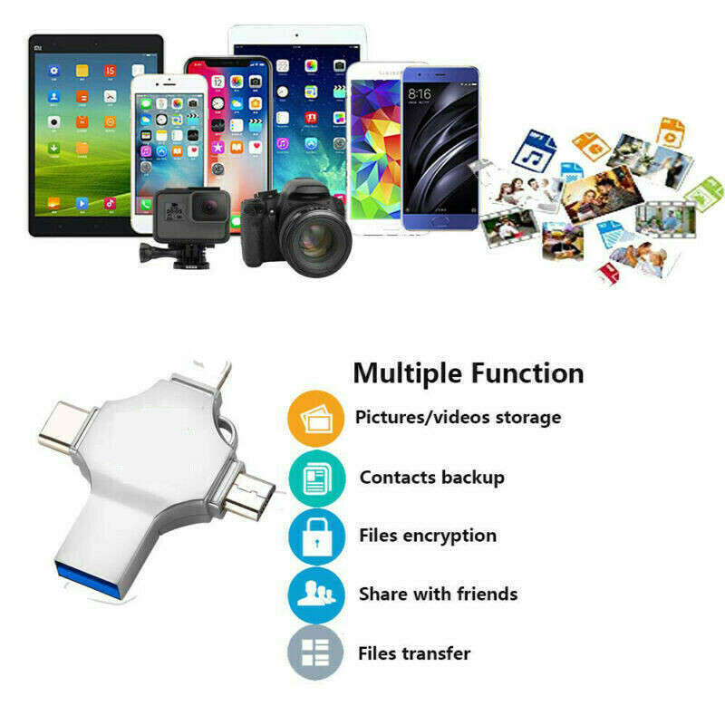 4 in 1 USB Flash Drive 256GB 64G Type-C Memory Stick For iPhone iPad Android | eBay