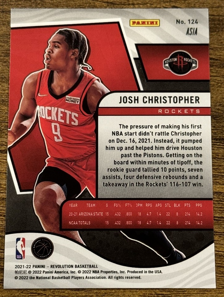 2021-22 REVOLUTION ASIA RED #124 JOSH CHRISTOPHER RC HOUSTON ROCKETS SP ...