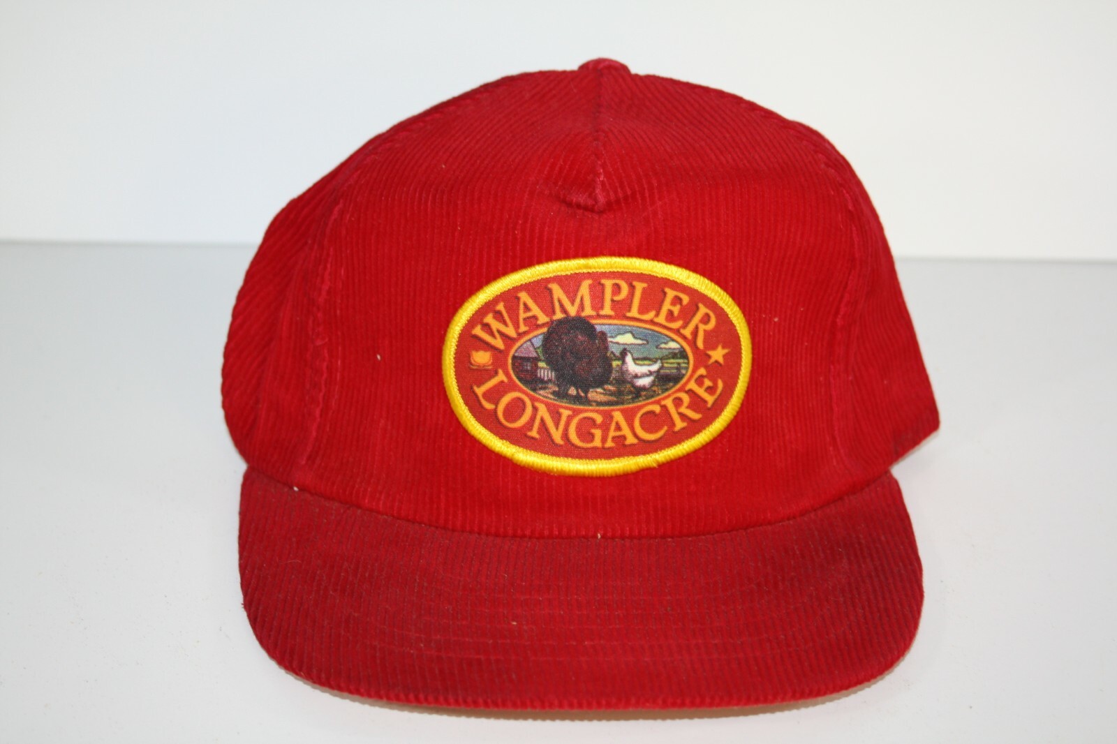 Vtg Wampler Longacre Hat Chicken Turkey Farmer Embroidered Red Corduroy ...