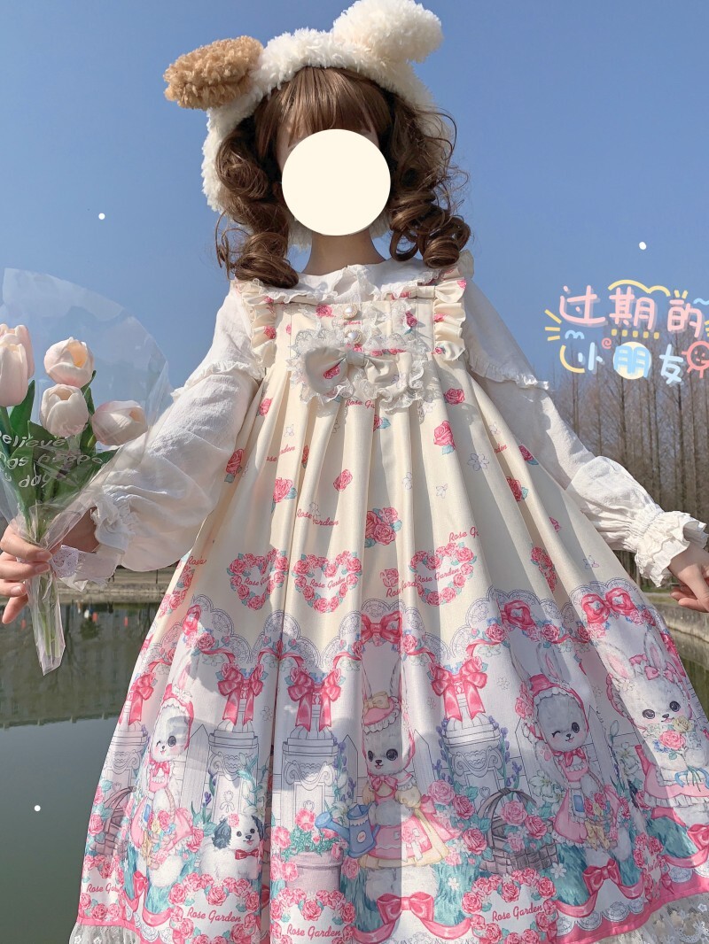 Japanese women Lolita Harajuku rose print jsk dress kawaii Japanese women Lolita Harajuku rose print jsk dress kawaii