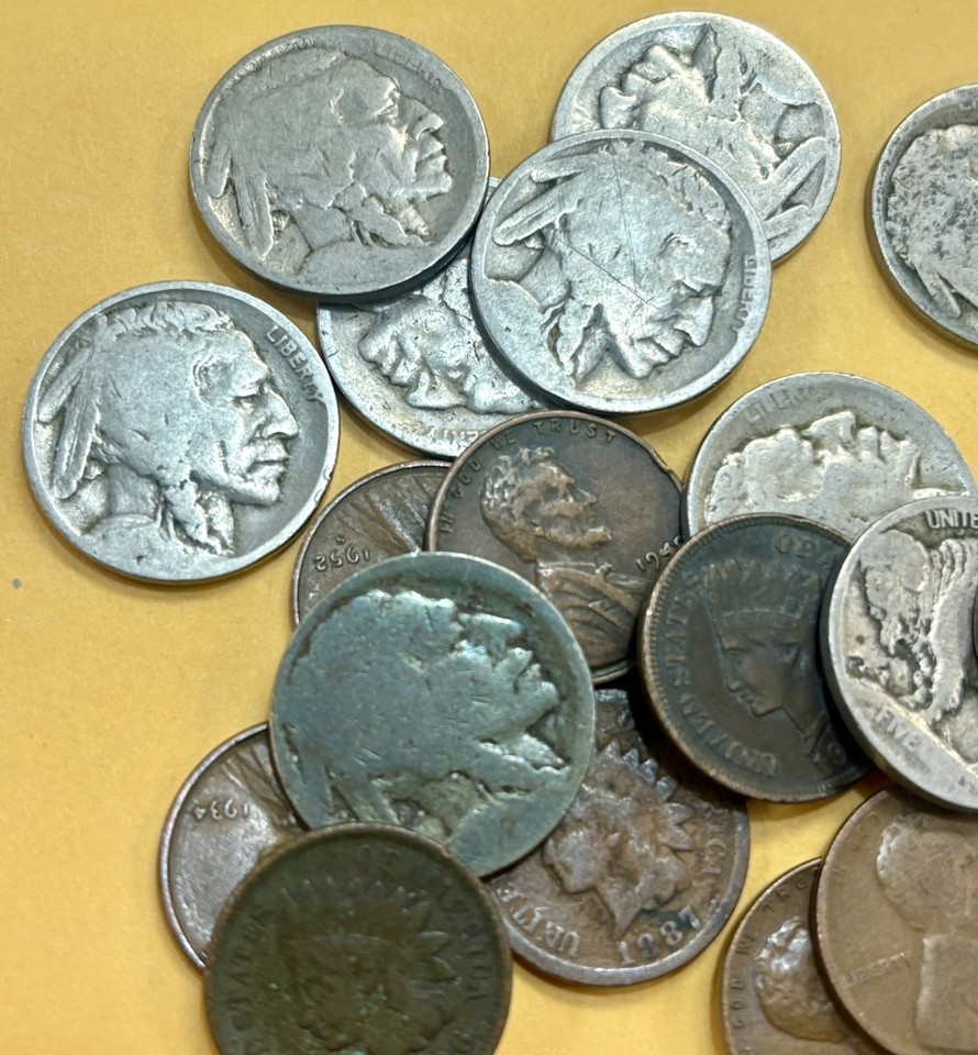 Old Mixed U.S. Coin Lot! Indian Head Penny, Wheat Cent, Buffalo Nickel ...