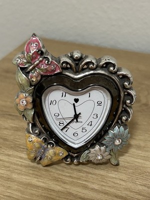 Brighton Desk Clock Heart Shaped Design w/ Butterflies & Crystals Needs ...