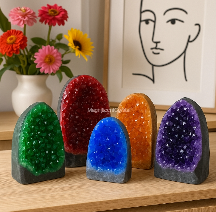 5PCS/Set Multicolor Geode Quartz Cluster Crystal Healing Reiki Gift ...