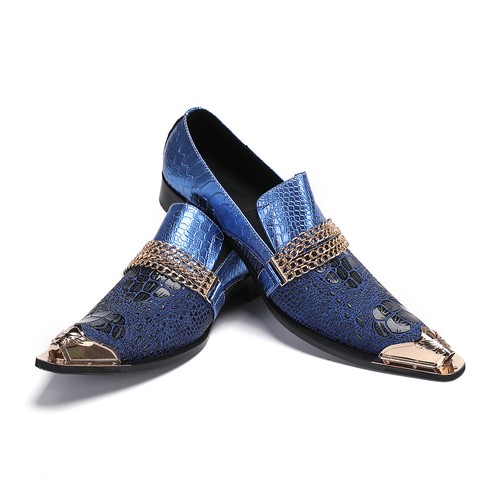 Mens Blue Splicing Leather Dres Formal Shoes Night Club Chain Brogues ...