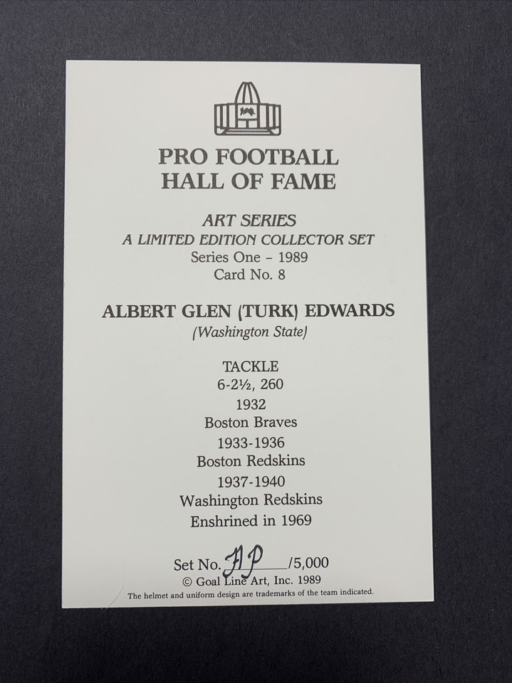 TURK EDWARDS GOAL LINE ART ARTIST PROOF! ONLY 50 AP SETS MADE! RARE ...