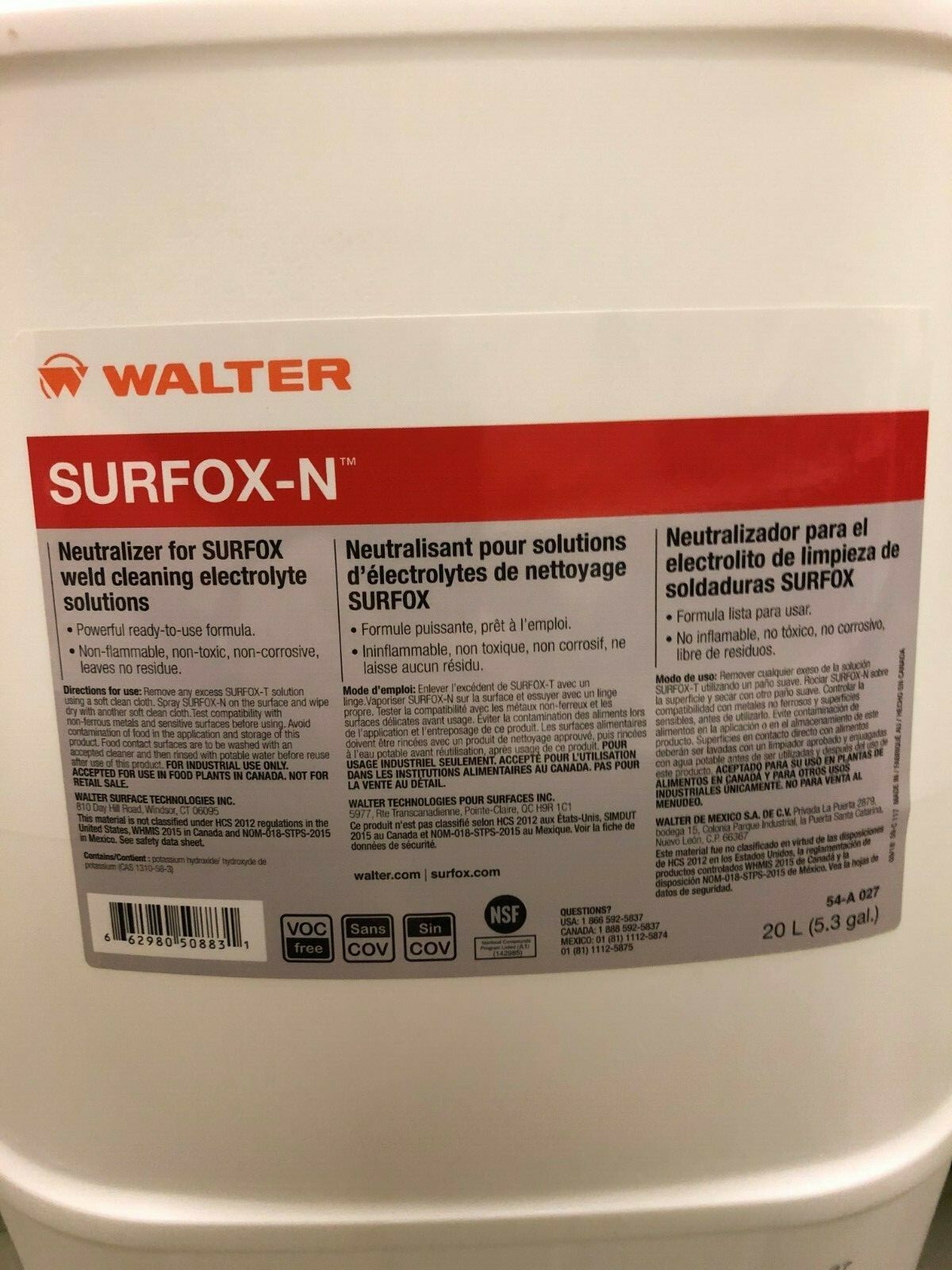 Walter Surfox-N 20™ Liter Cleaning and Neutralizing Formula for Welding ...