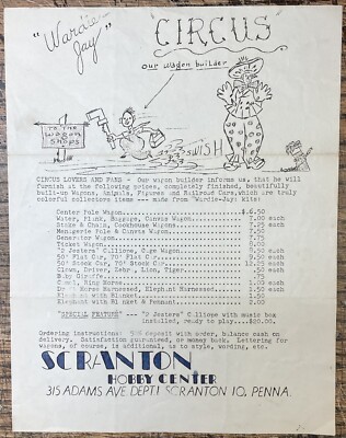 Vintage Marketing Flyer, Toy Circus Wagons, Scranton Hobby Center (Blue ...