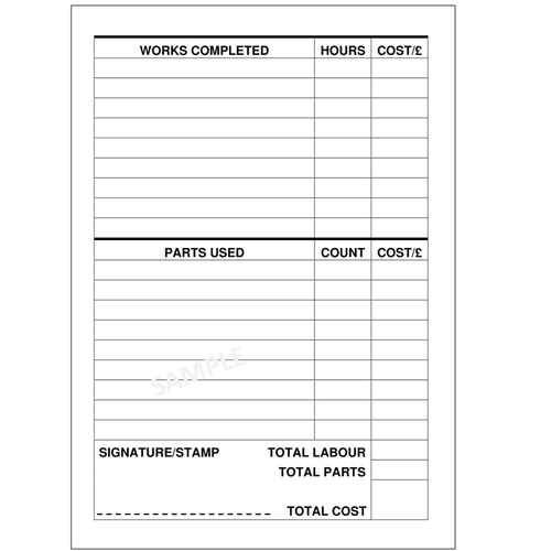 Garage Repair Job Cards A5 Time Sheet Works Pad Image 100 Workshop ...