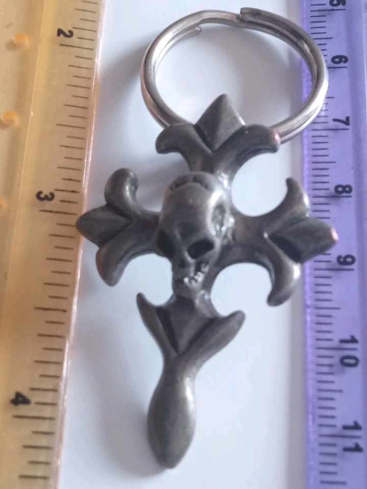 VINTAGE Retro Silver Metal Interesting Gothic Scull cross pagan diety ...