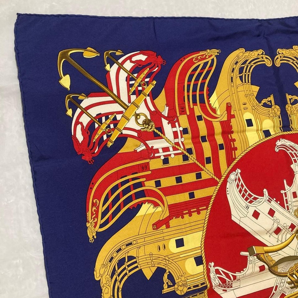 HERMES PROUES Carre 90 Silk 100% Scarf Blue very good gift | eBay