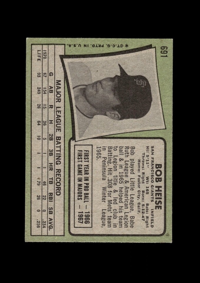 1971 Topps Set-Break #691 Bobby Heise EX-EXMINT *GMCARDS* | eBay