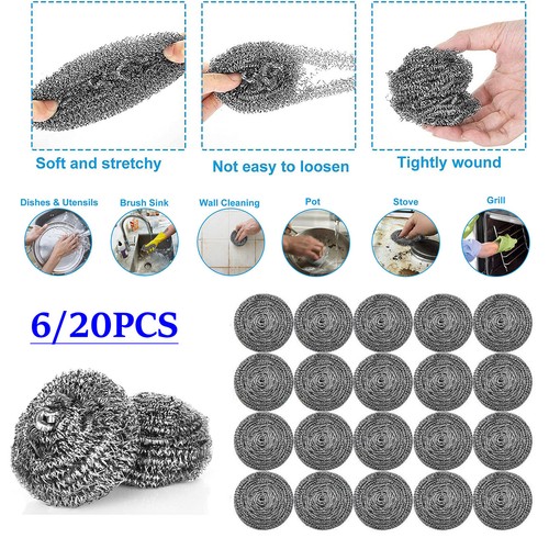 6-20 Pack Stainless Steel Scrubber, Scrubbing Scouring Pad, Steel Wool ...