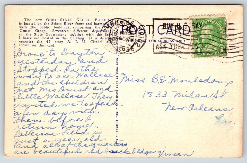 Postcard Ohio State Office Building and Grounds Columbus Ohio Posted ...