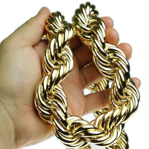 Huge Mens 14k Gold Plated Chain Hollow Rope Dookie 30MM x 36" Hip Hop ...