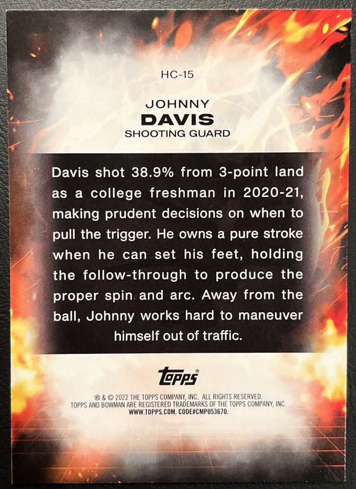 Johnny Davis 2022 Bowman U Heat Check Rookie RC #HC-15 Wisconsin ...