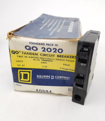 QO2020 Square D Twin Tandem 20 Amp Circuit Breaker NO HOOK (LOT OF 1 ...
