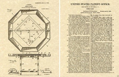 Vintage US Patent POKER TABLE 1908 Art Print READY TO FRAME Vegas card ...